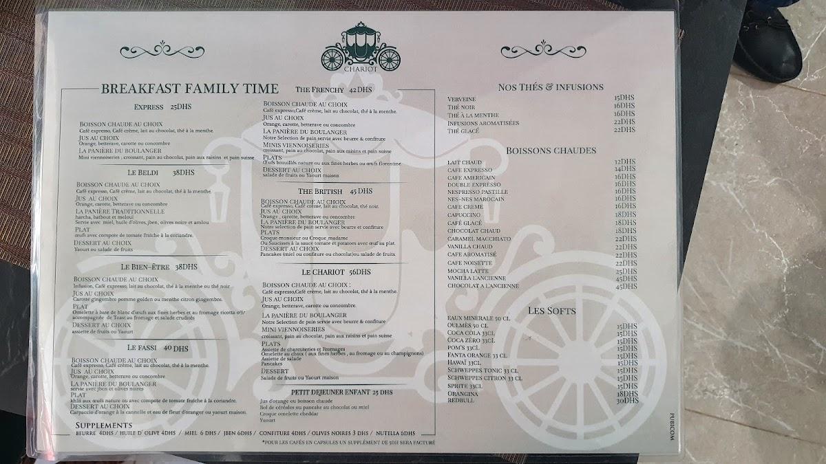 Menu at Chariot Coffee & Co fast food, Agadir