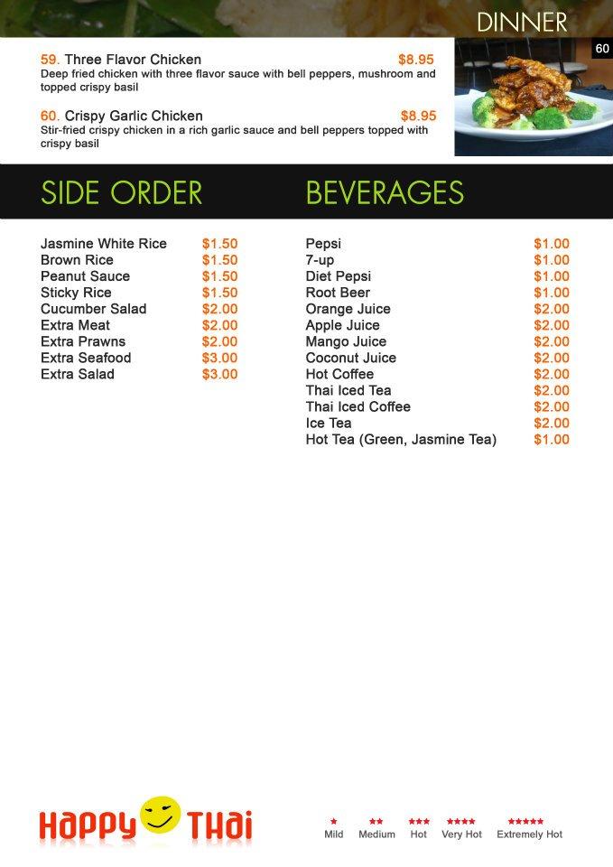 Menu at Happy Thai restaurant, Everett