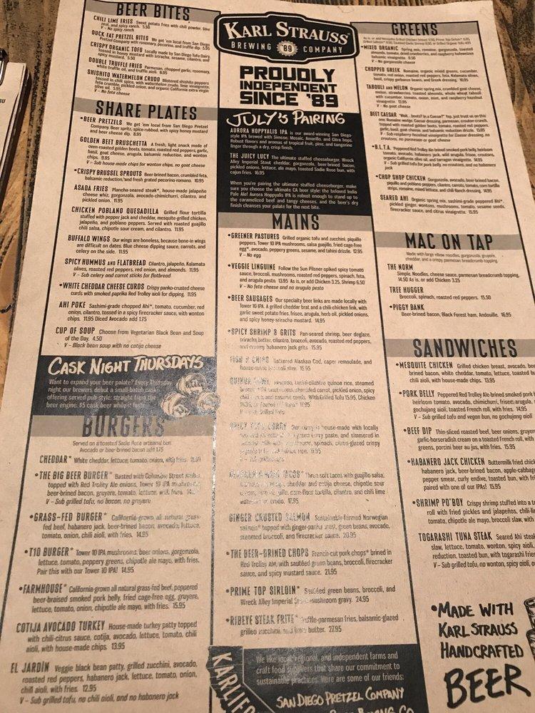 Menu at Karl Strauss Brewing Company pub & bar, Temecula