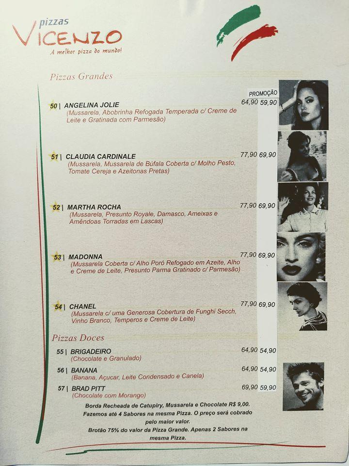 Menu em Pizzas Vicenzo restaurante, Santos