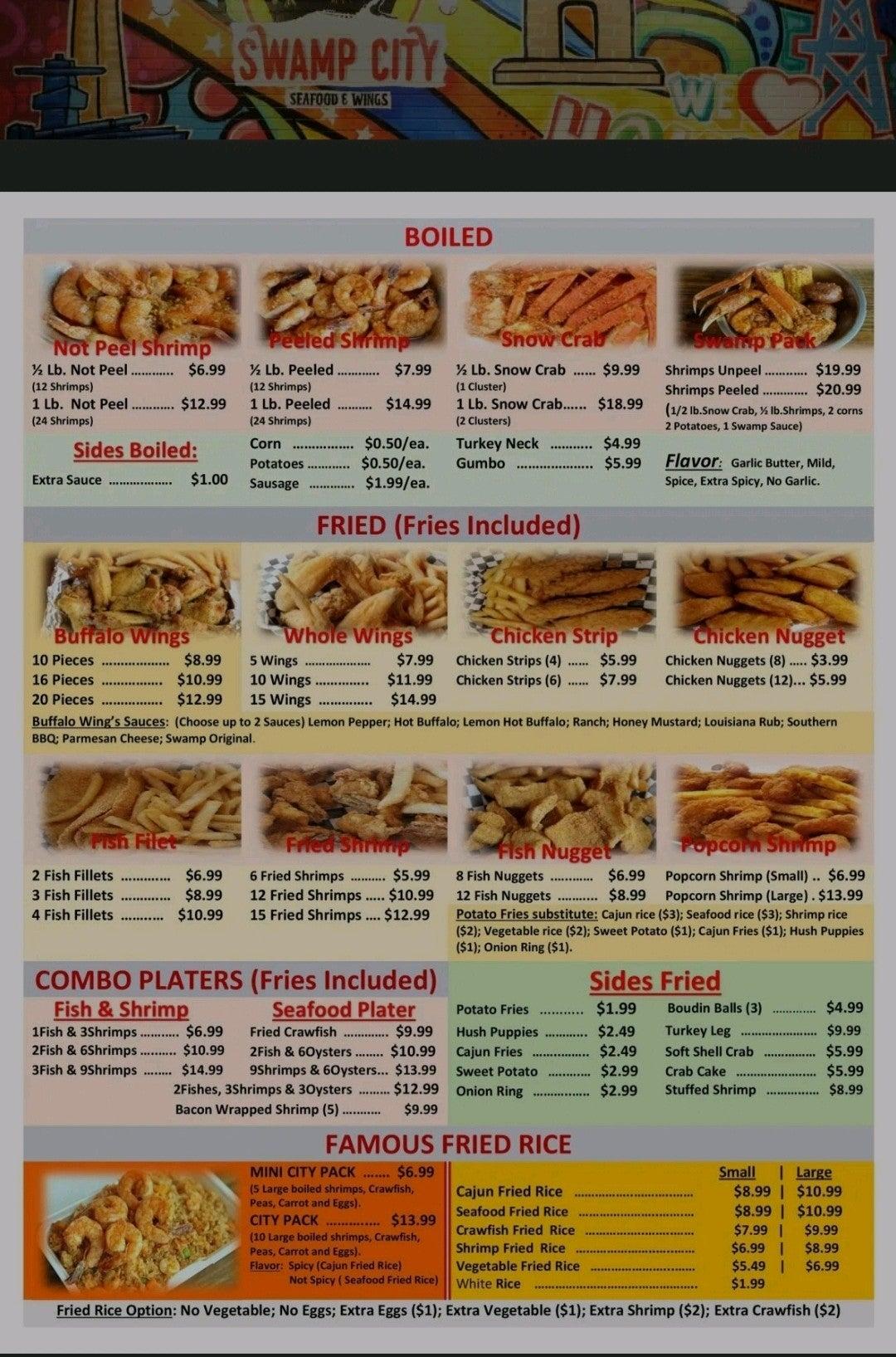 Menu at Swamp City restaurant, Houston, 300 W Little York Rd
