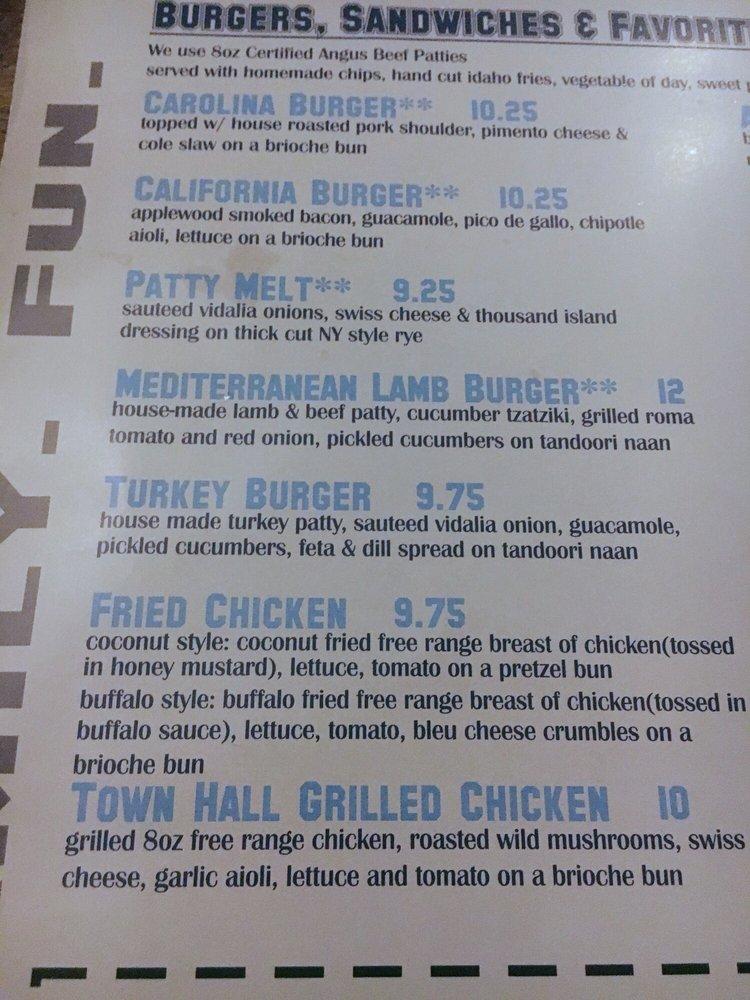 Menu at The Town Hall Grill pub & bar, Chapel Hill