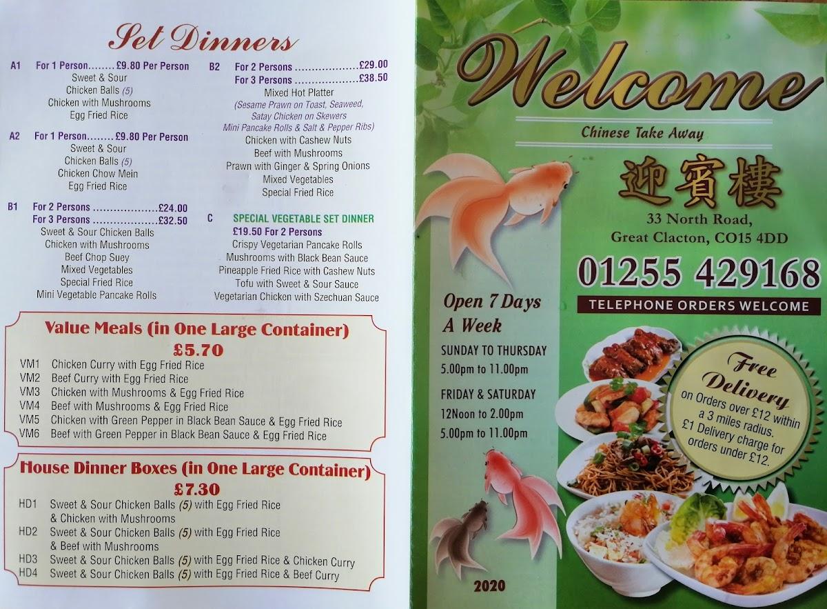Menu at Welcome Chinese Take Away fast food, Clacton-on-Sea