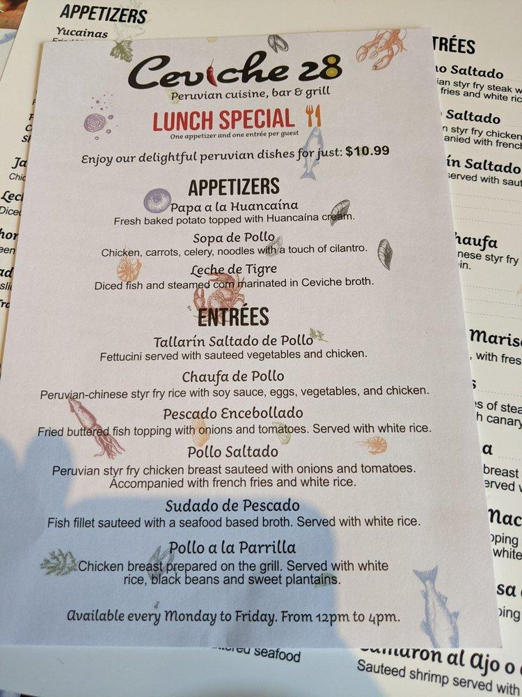 Menu at Ceviche 28 pub & bar, Vero Beach