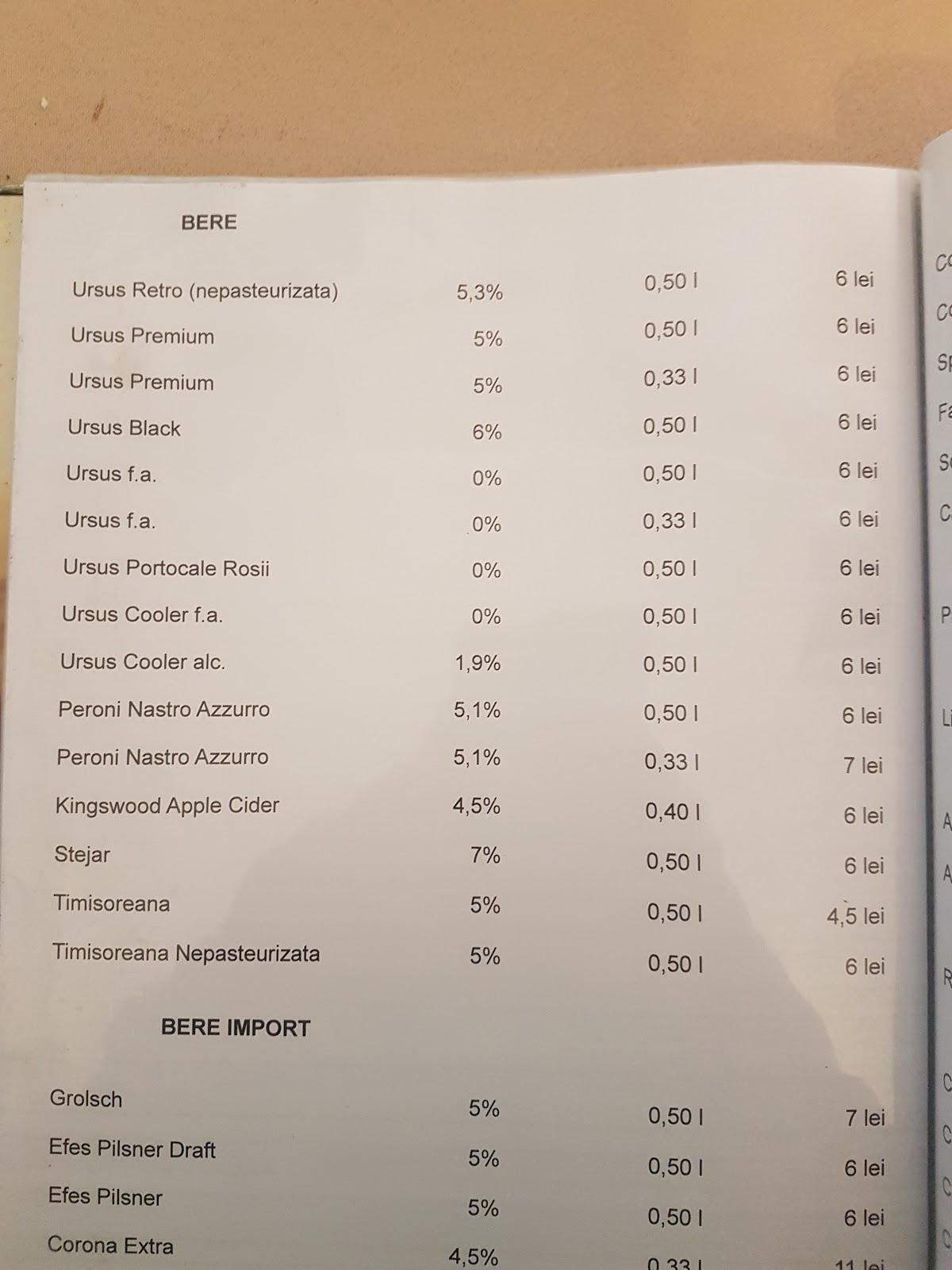Menu at EXCELENT, Bascov