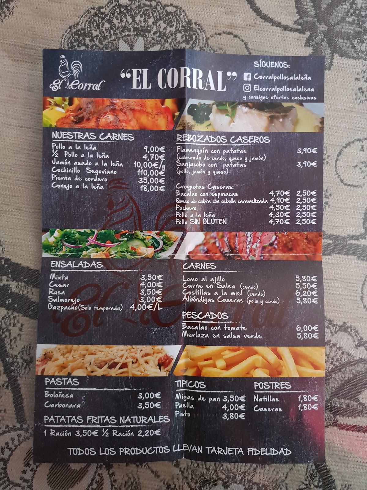 Menu at El corral restaurant, Maracena