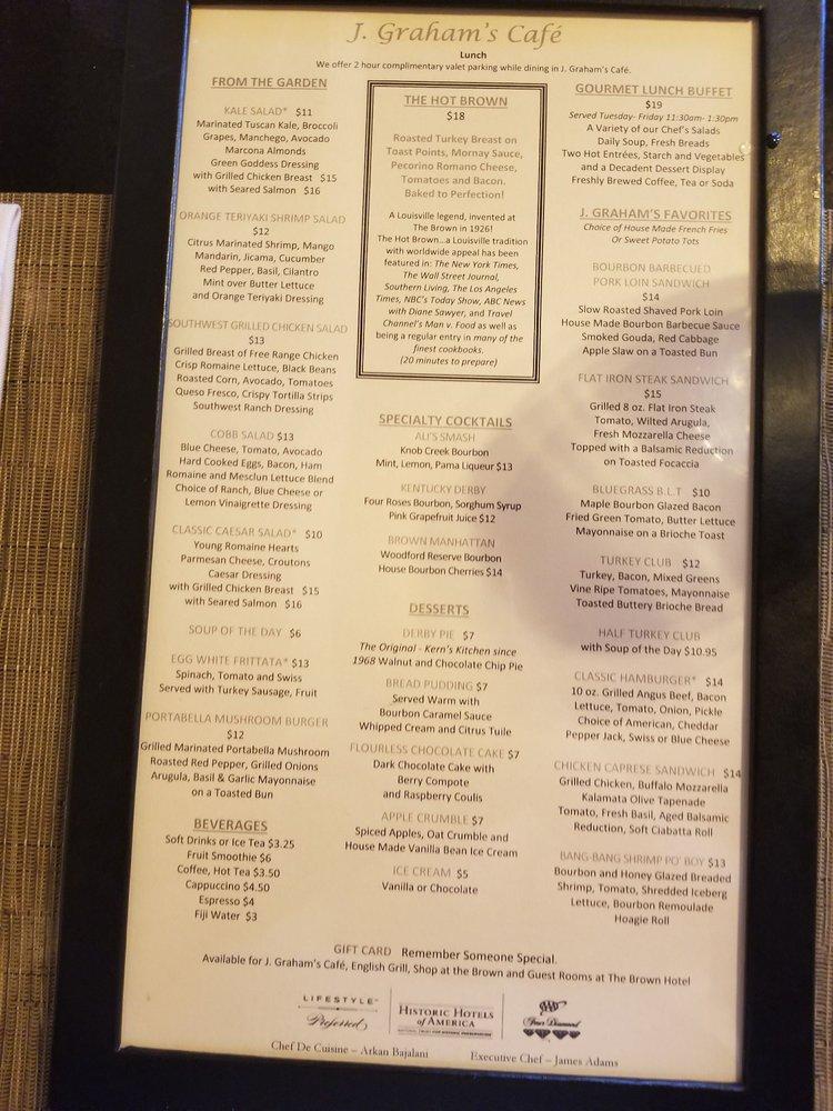 Menu at J Graham's Cafe, Louisville