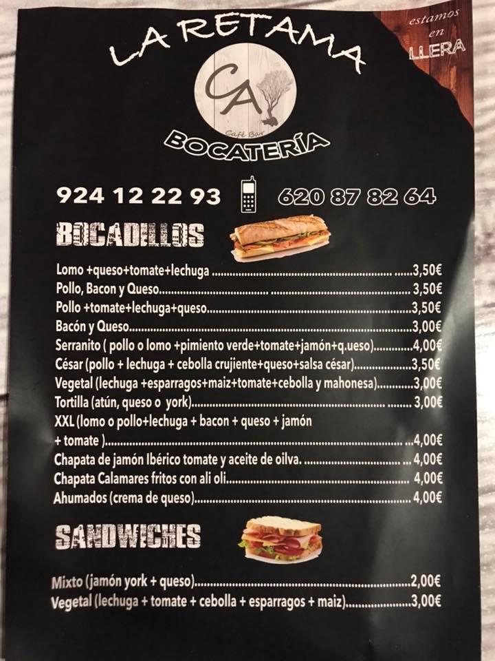 Menu at La Retama pub & bar, Llera