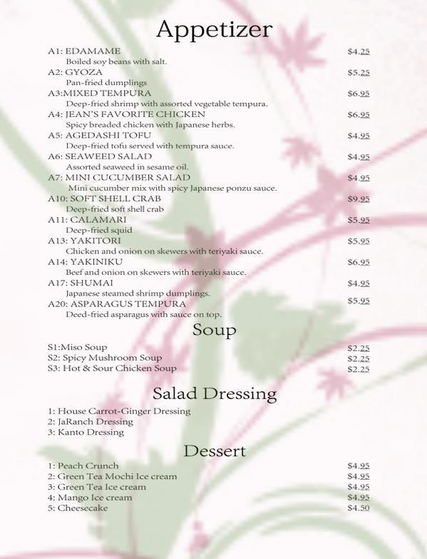 Menu at Matsu Sushi restaurant, Omaha