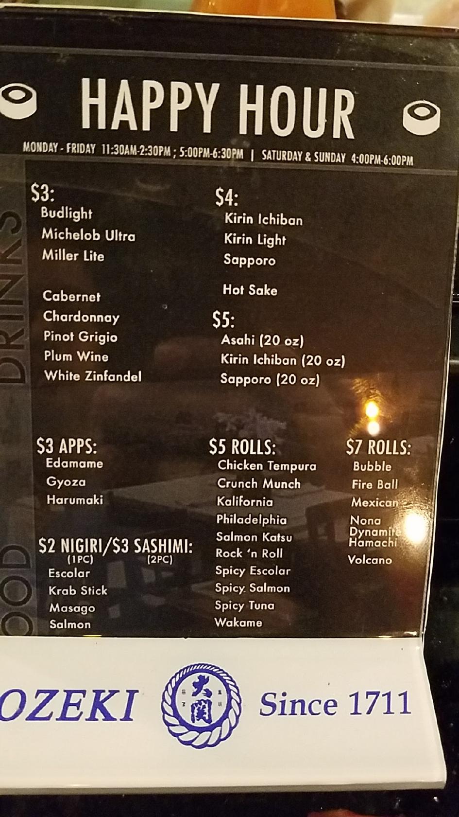 Menu at Nona Sushi restaurant, Orlando