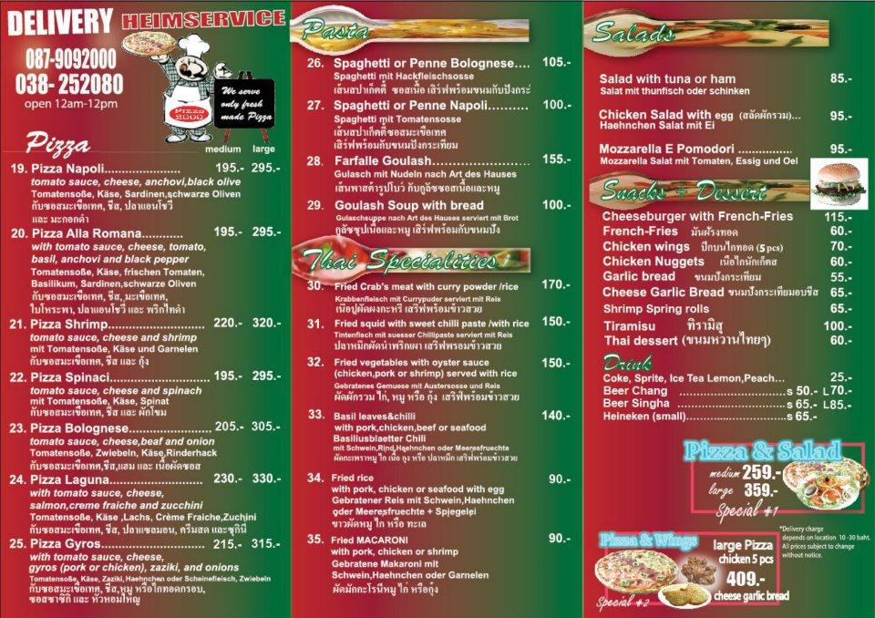 Menu at Pizza 2000 Pattaya restaurant, Pattaya City, View Talay Condo1 ...