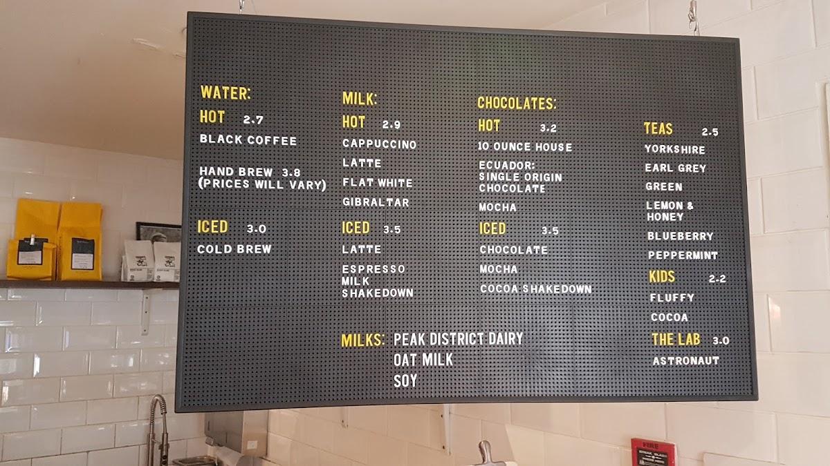 Menu at Steam Yard cafe, Sheffield