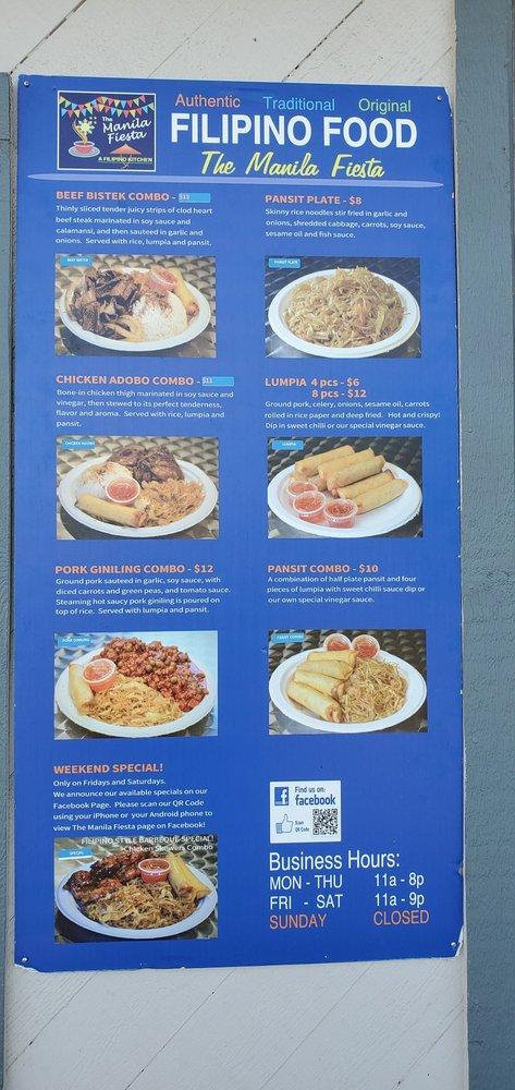 Menu at The Manila Fiesta restaurant, Salem