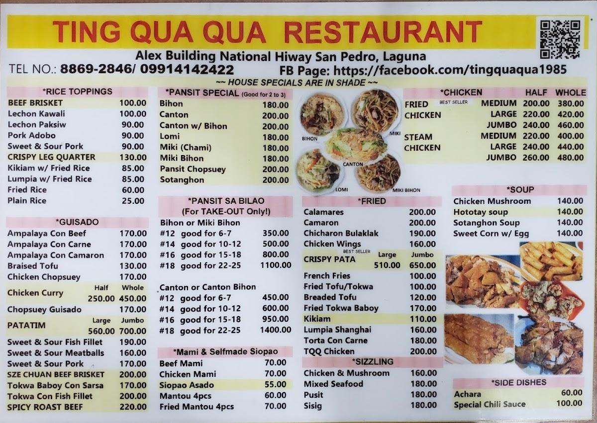 Menu at Ting Qua Qua Restaurant, San Pedro, 179 Manila S Rd