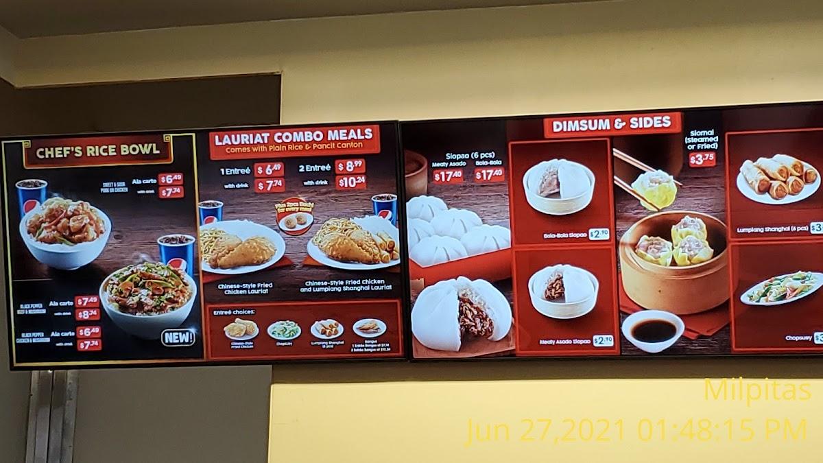 Menu at Chowking fast food, Milpitas