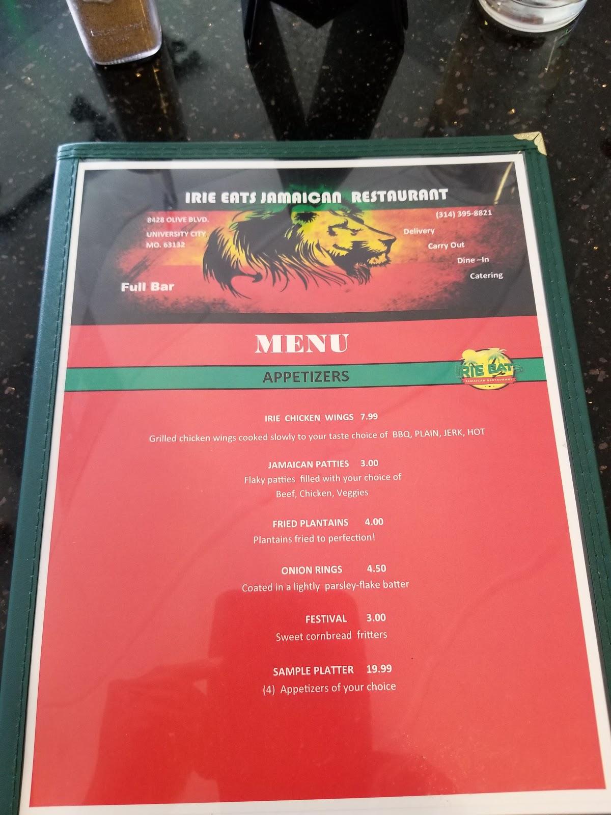Carta de Irie Eats Jamaican Restaurant, San Luis