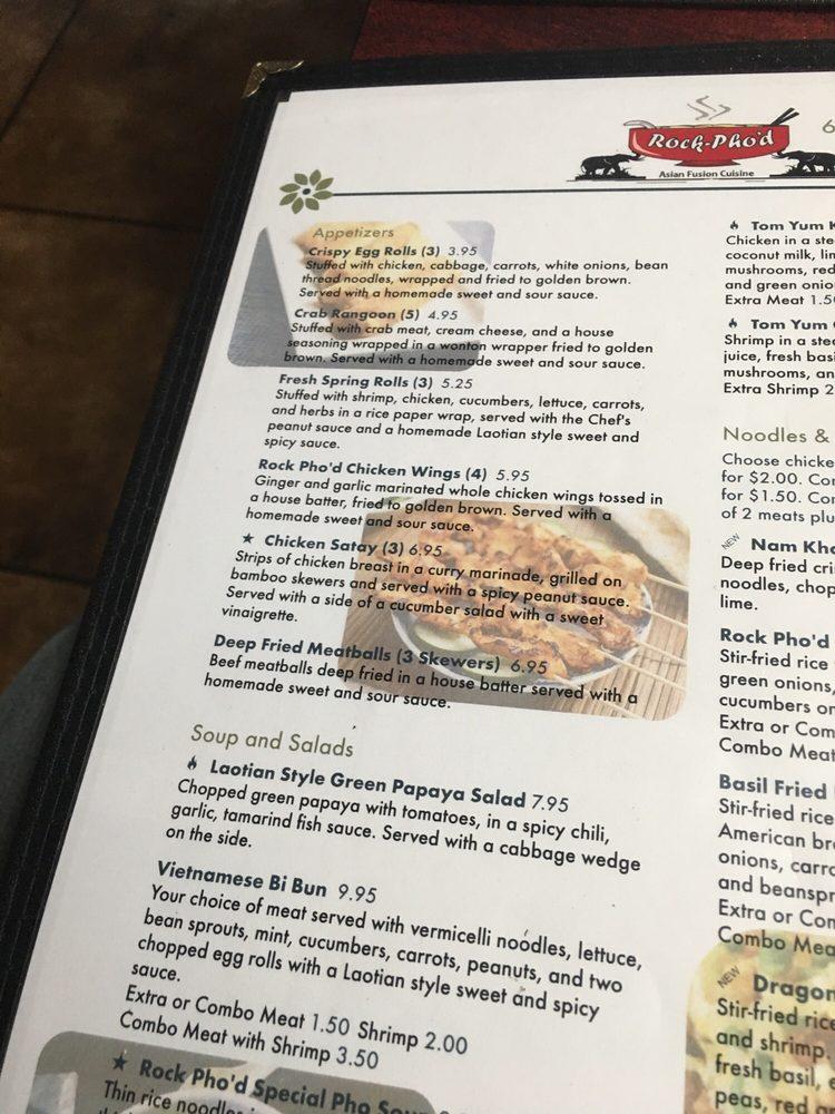 Menu at Rock-Pho'd Asian Fusion Cuisine restaurant, Rockford