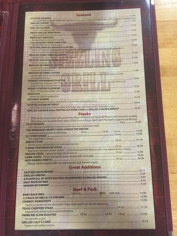 Menu at SIZZLING GRILL steakhouse, Lake Wales