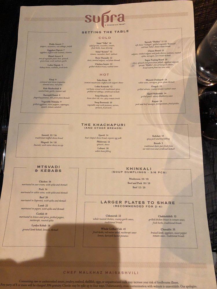 Menu at Supra pub & bar, Washington