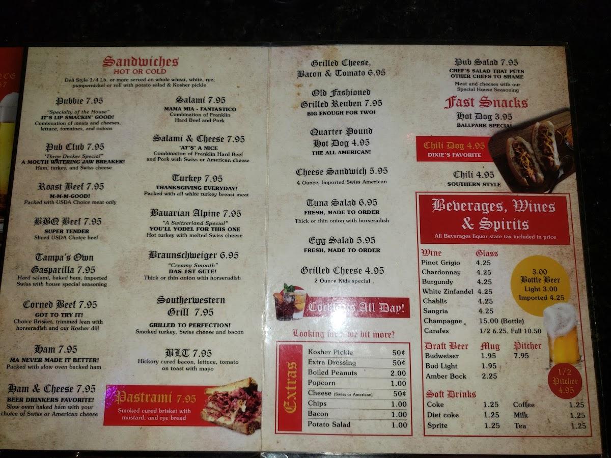 Menu at Tapper Pub, Tampa, Britton Plaza