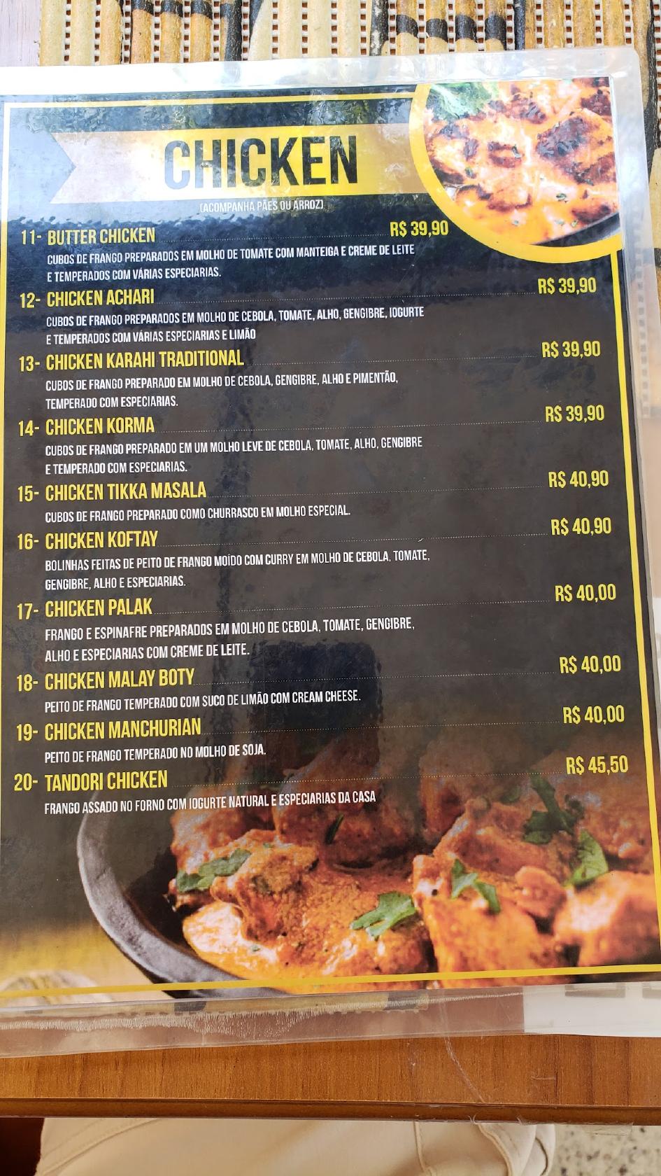 Menu em Taste of Pakistan restaurante, Brasília