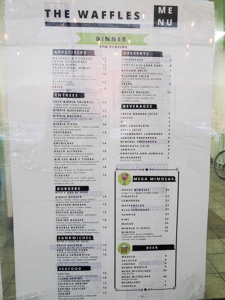 Menu at The Waffles restaurant, San Jose