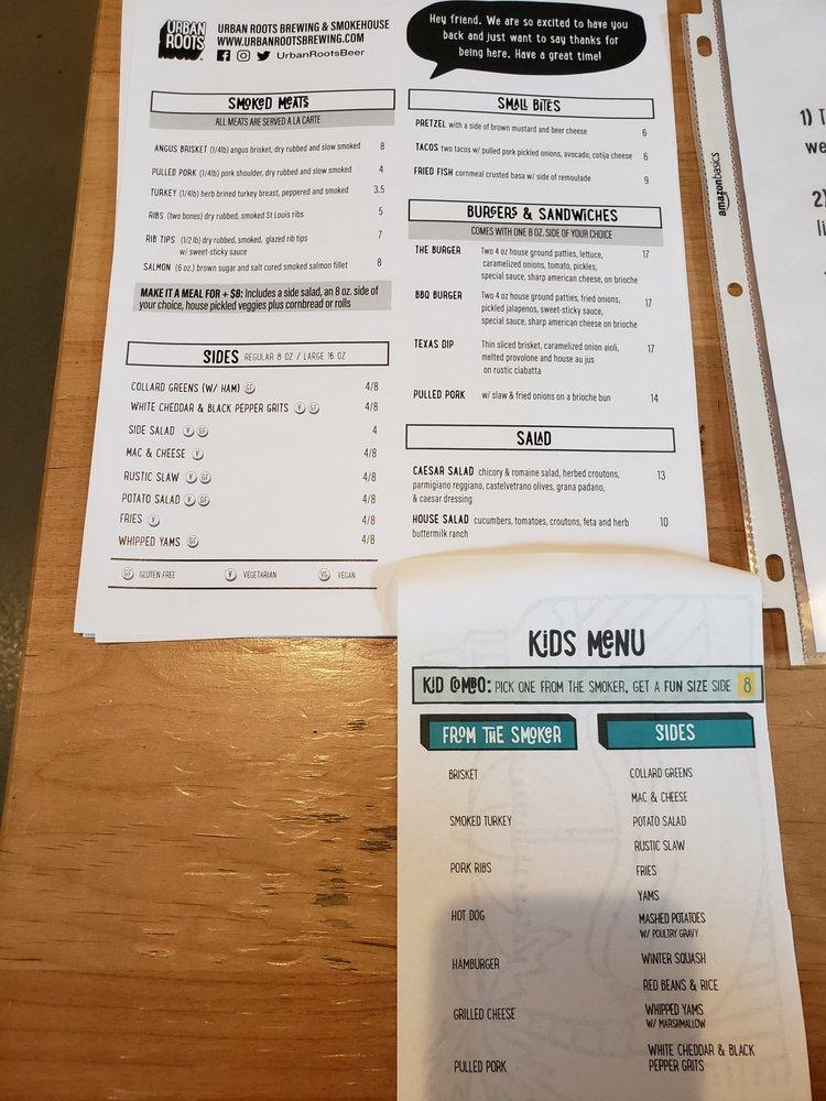Menu at Urban Roots Brewery & Smokehouse BBQ, Sacramento