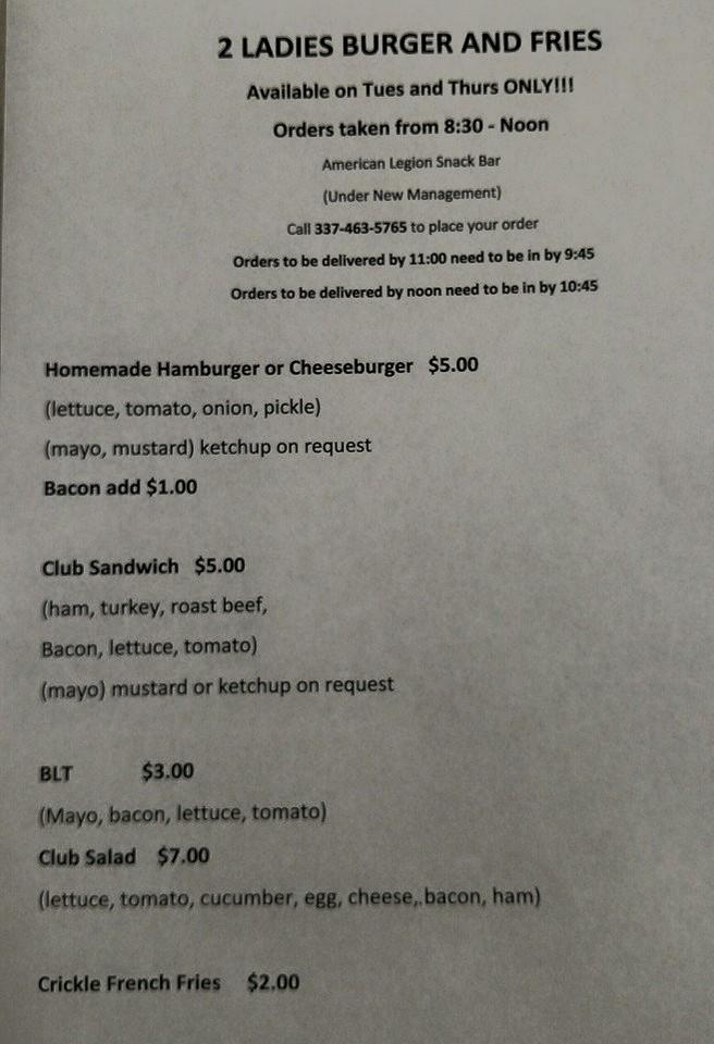 Menu at 2 Ladies Burger's and Fries restaurant, DeRidder
