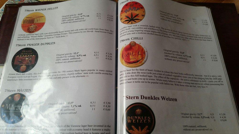 Carta del restaurante 7 Stern Braeu, Viena