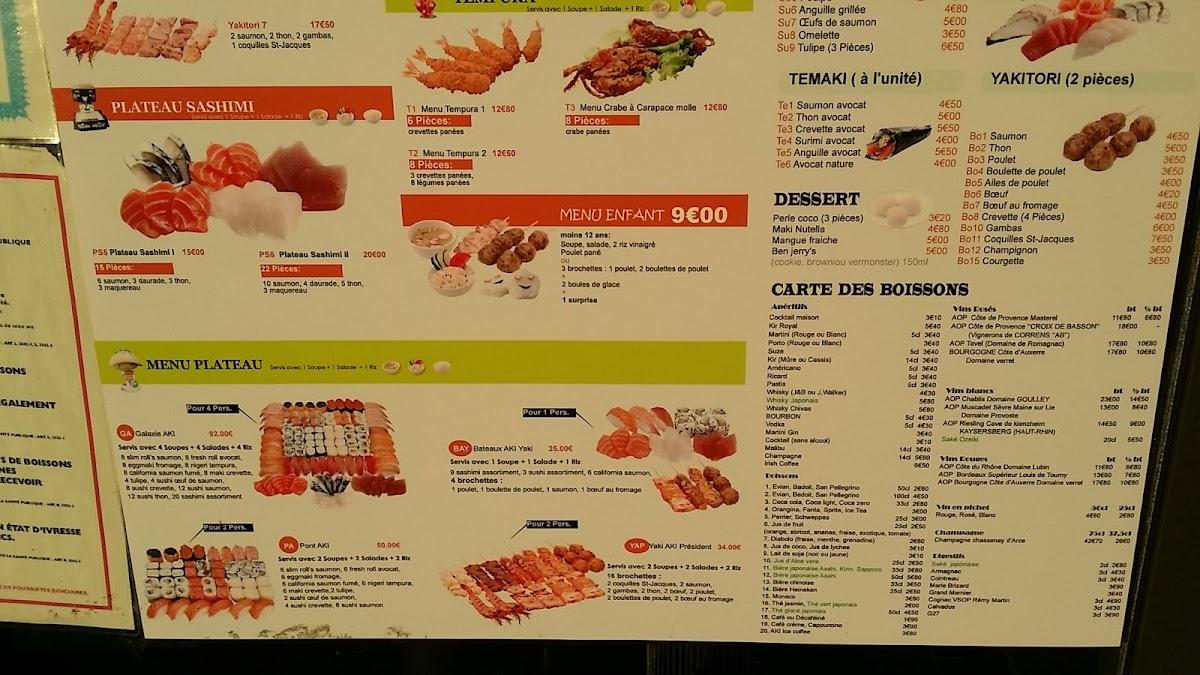Menu at Aki Sushi restaurant, Creney-près-Troyes