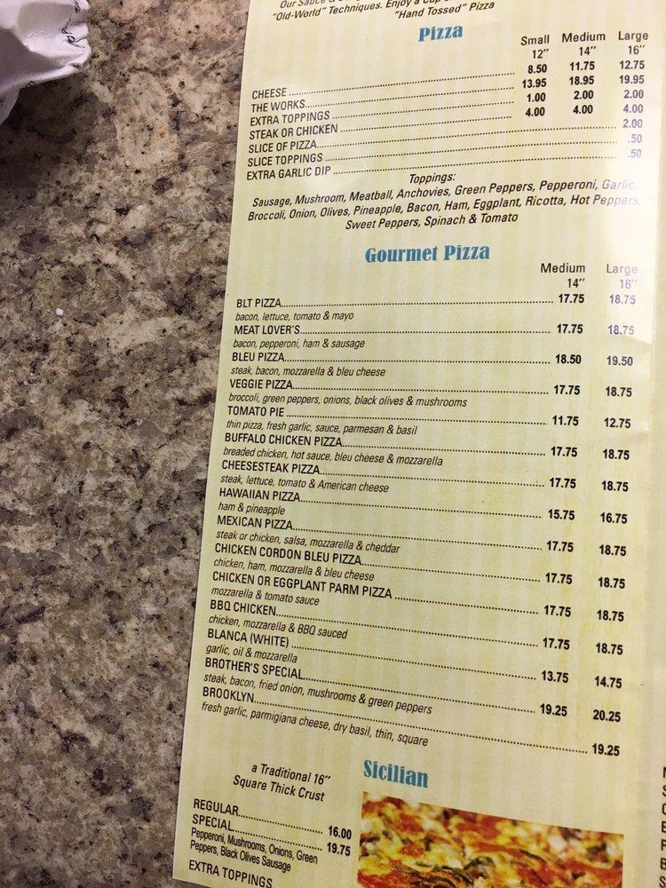 Menu at Brother's Pizza pizzeria, Burlington