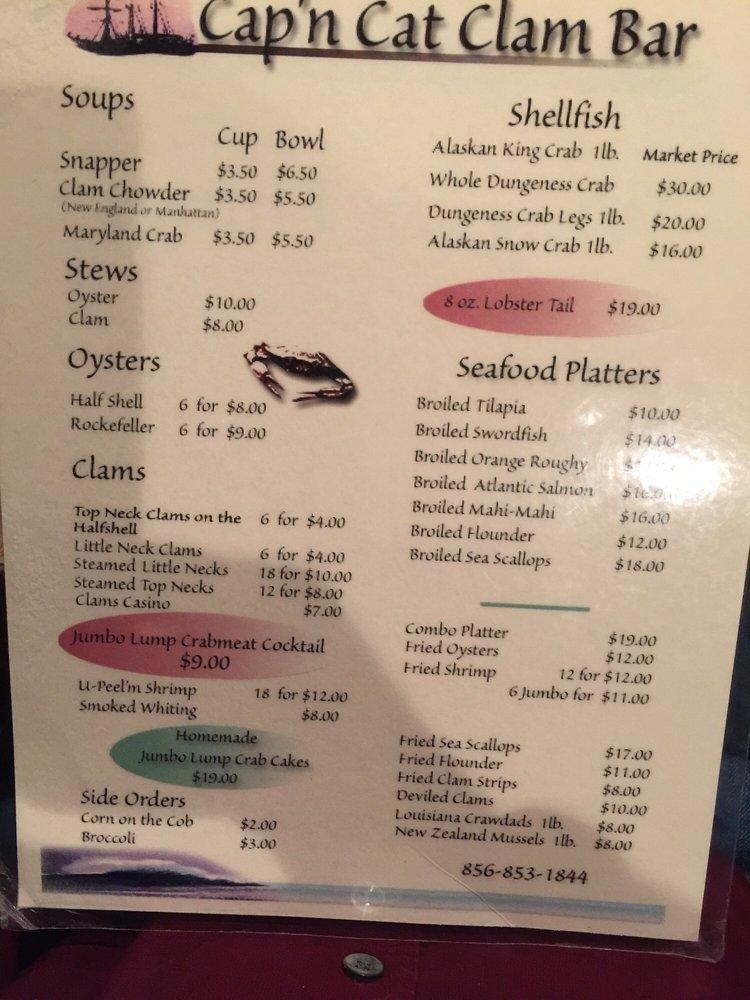 Menu at Cap'n Cats Clam Bar & Tavern, West Deptford