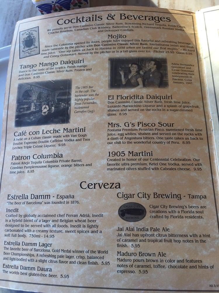 Menu at Columbia Restaurant, Sarasota