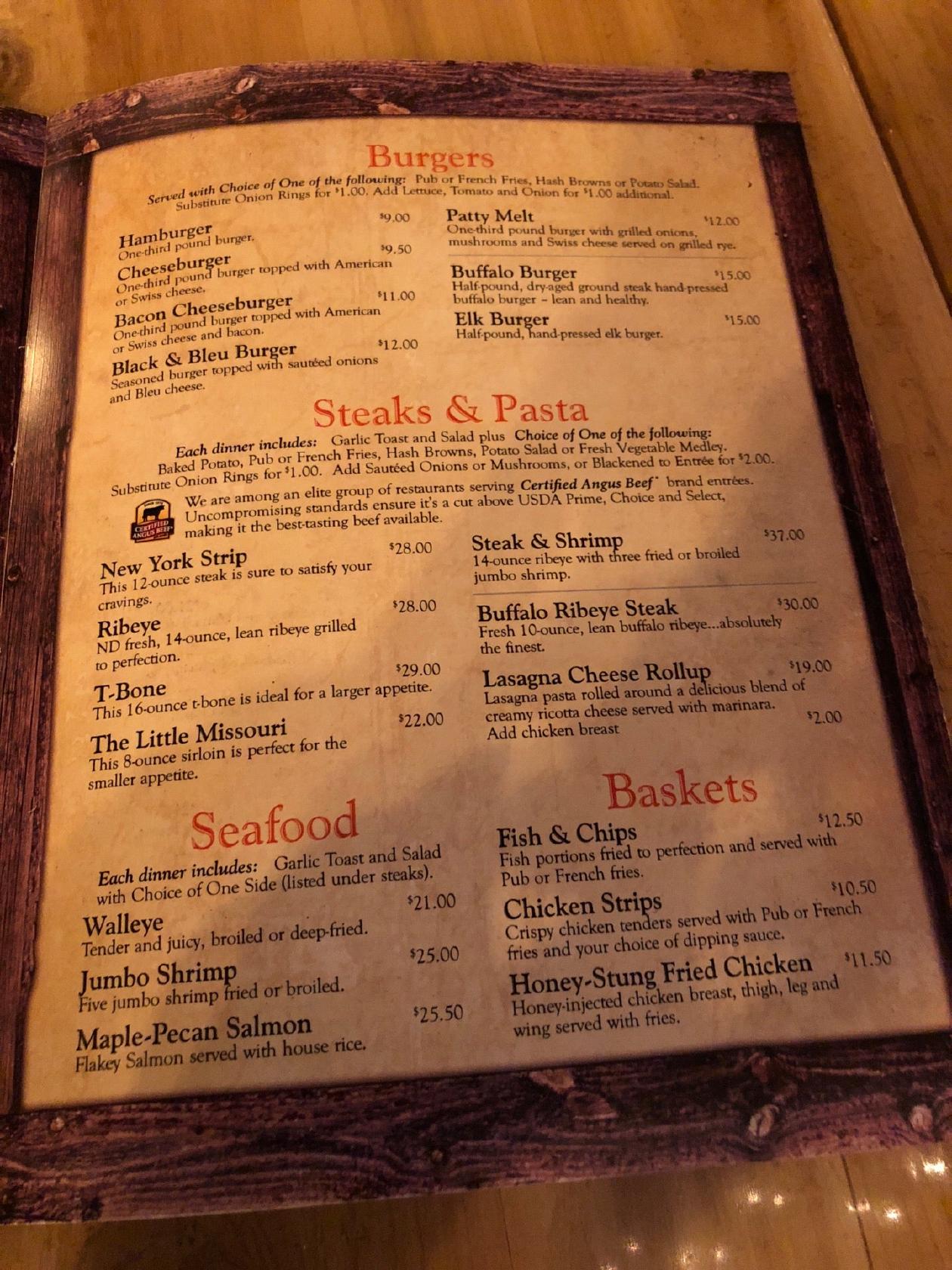Menu at Little Missouri Saloon & Dining Room pub & bar, Medora