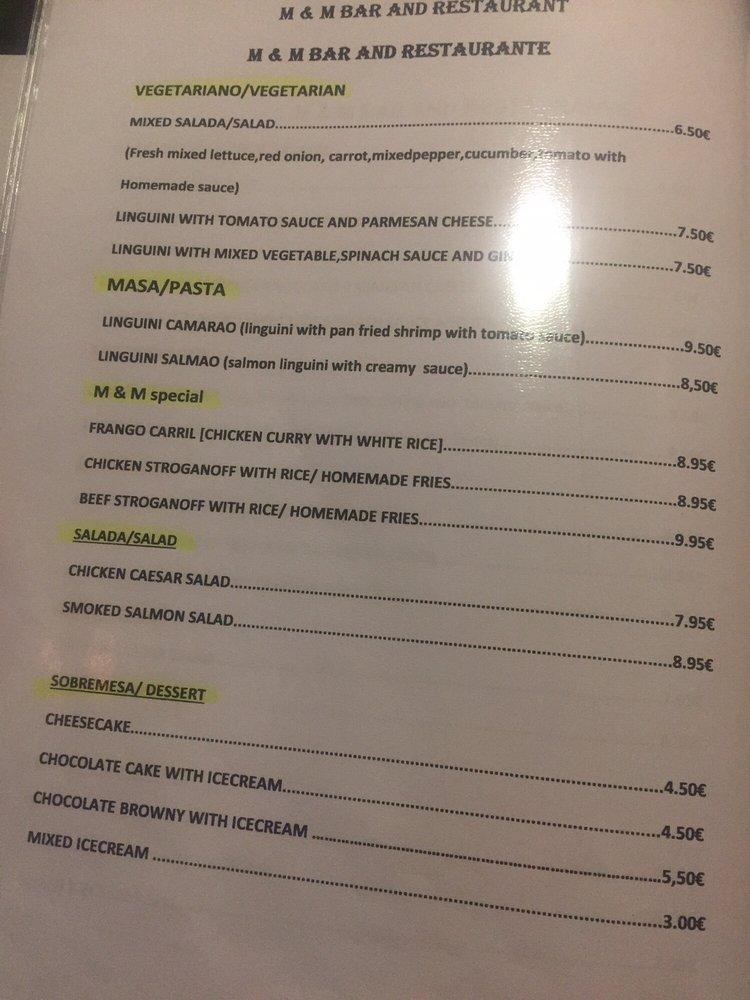 Menu at M&M Bar, Lisbon