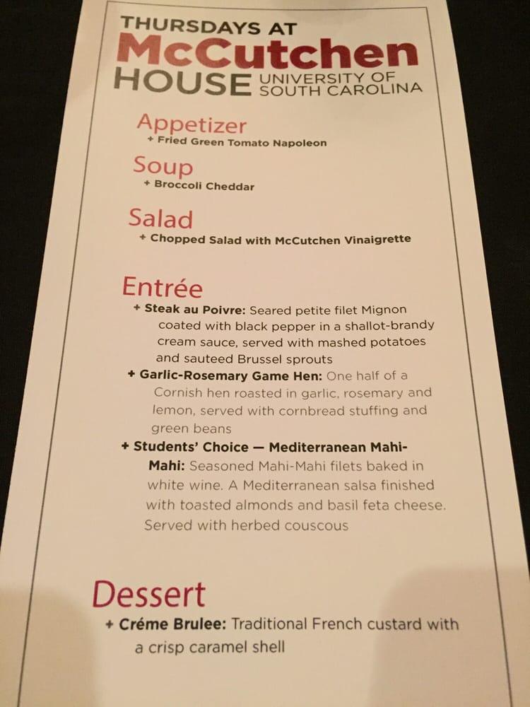 Menu at McCutchen House Dining restaurant, Columbia