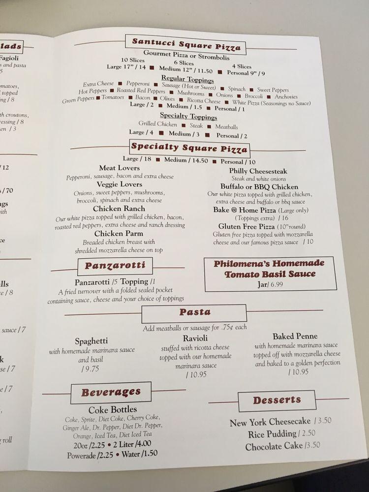 Menu at Philomena Santucci's Square Pizza pizzeria, Philadelphia ...