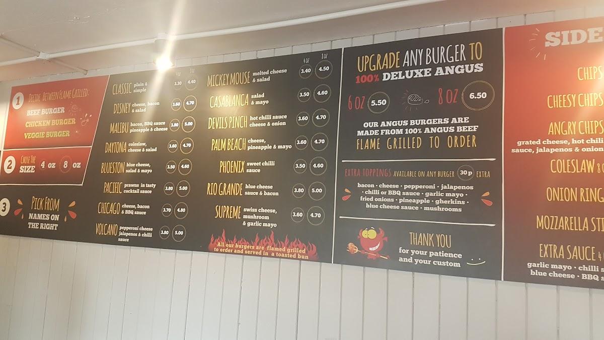 Menu at Rio's burgers restaurant, Newbury