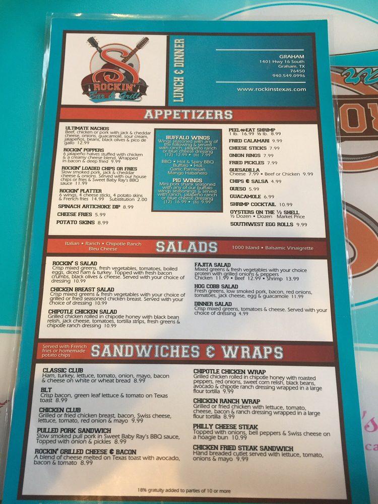 Menu at Rockin' S Bar & Grill, Graham