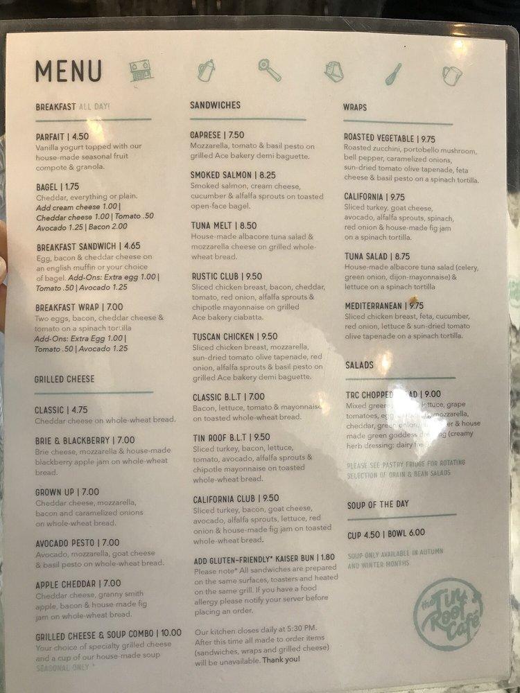 Menu at Tin Roof Cafe, Erin