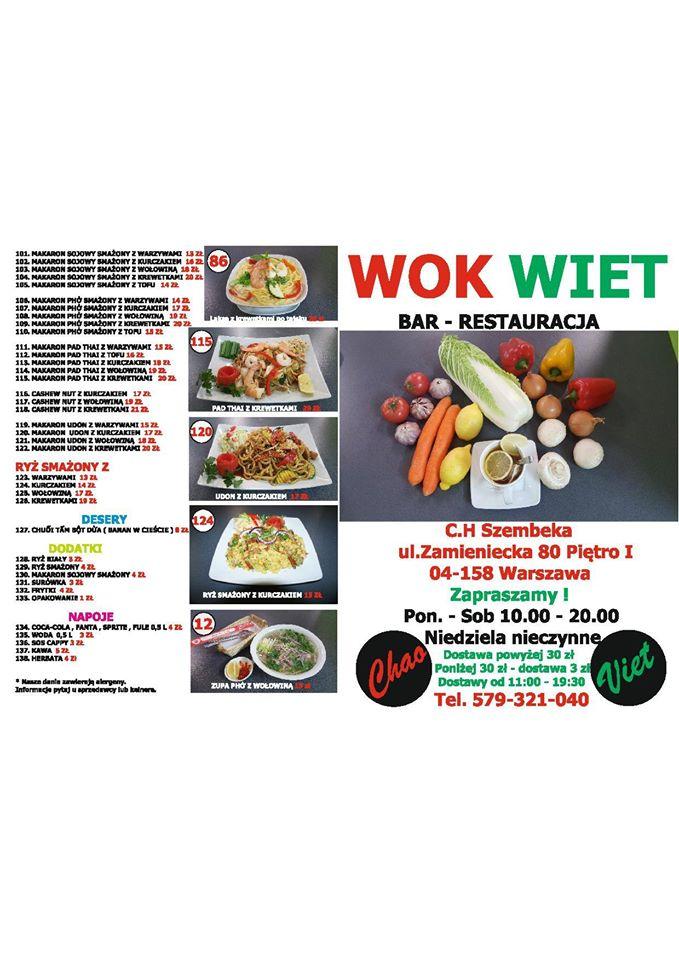Menu at Wok Wiet Bar, Warsaw