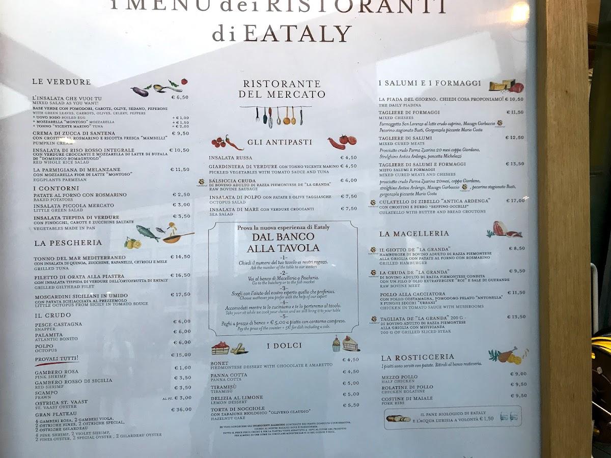 Menu au Eataly Torino Lingotto restaurant, Turin, Via Ermanno Fenoglietti