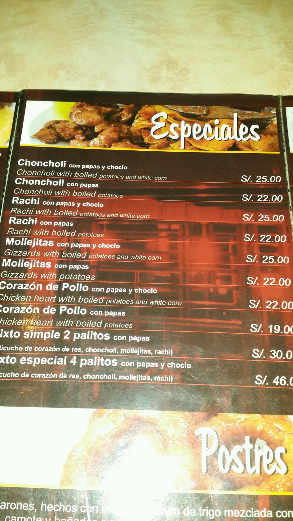 Carta del restaurante El Tio Mario, Barranco, Jr. Zepita 214