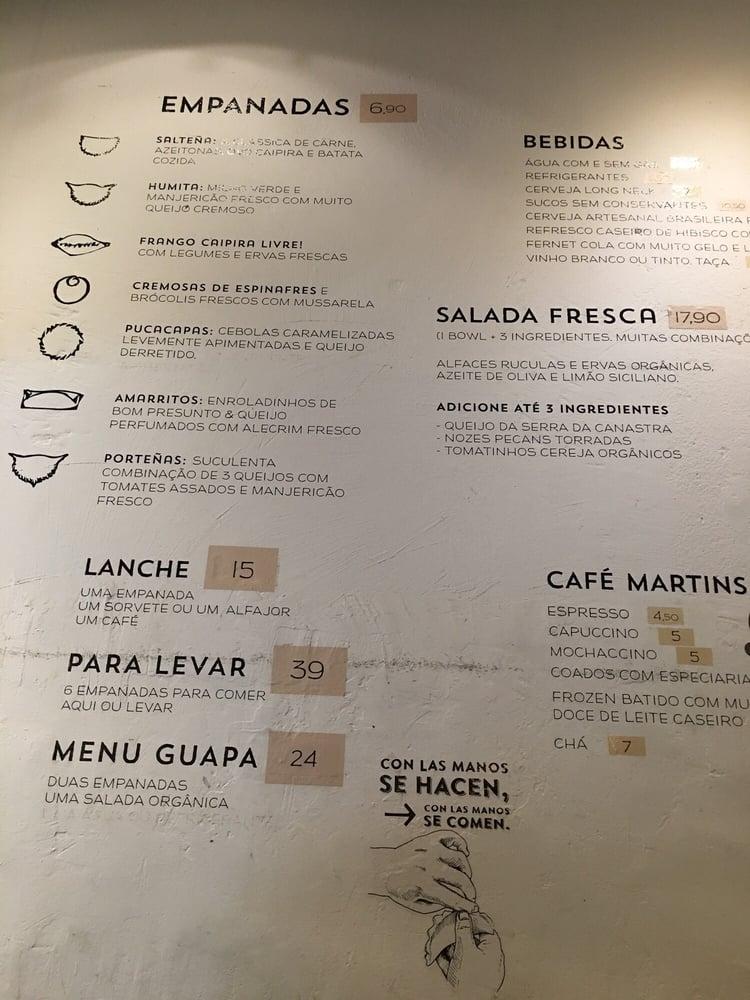 Menu em La Guapa Empanadas café, São Paulo, R. Bandeira Paulista