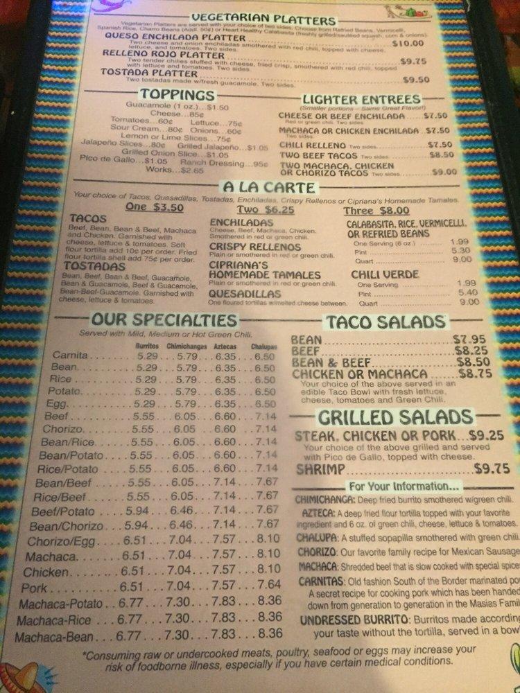 Menu at La Mission Restaurant Falcon, Falcon