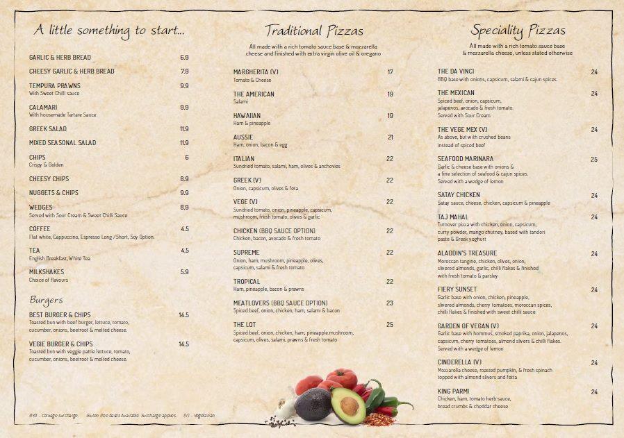 Menu at Singleton Beach Cafe, Singleton