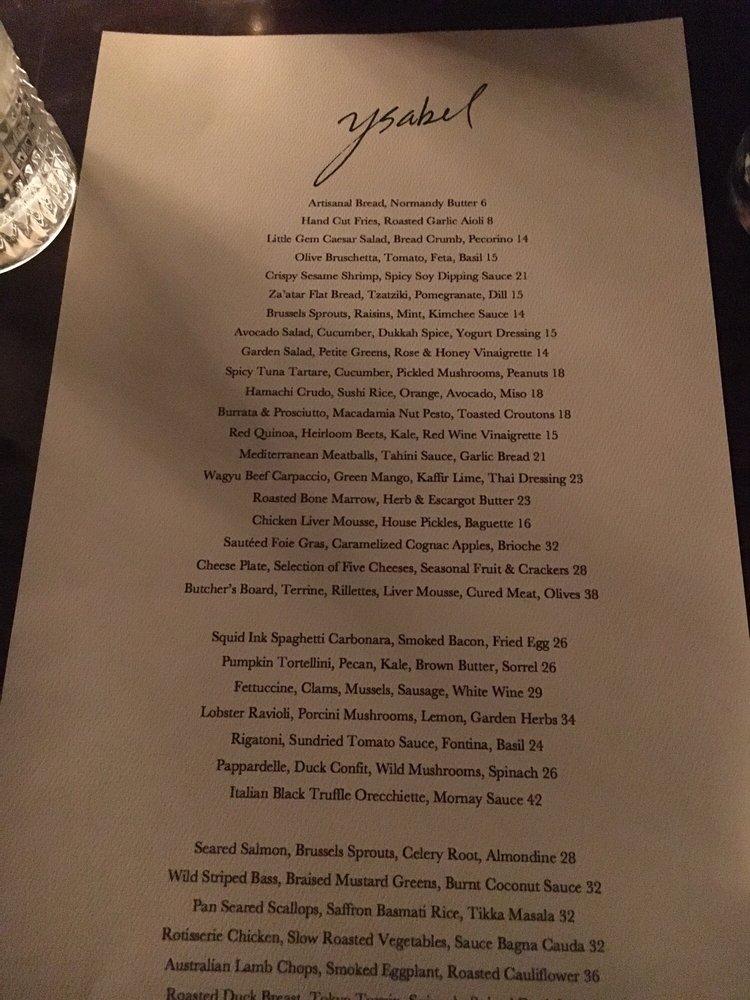 Menu at Ysabel pub & bar, West Hollywood