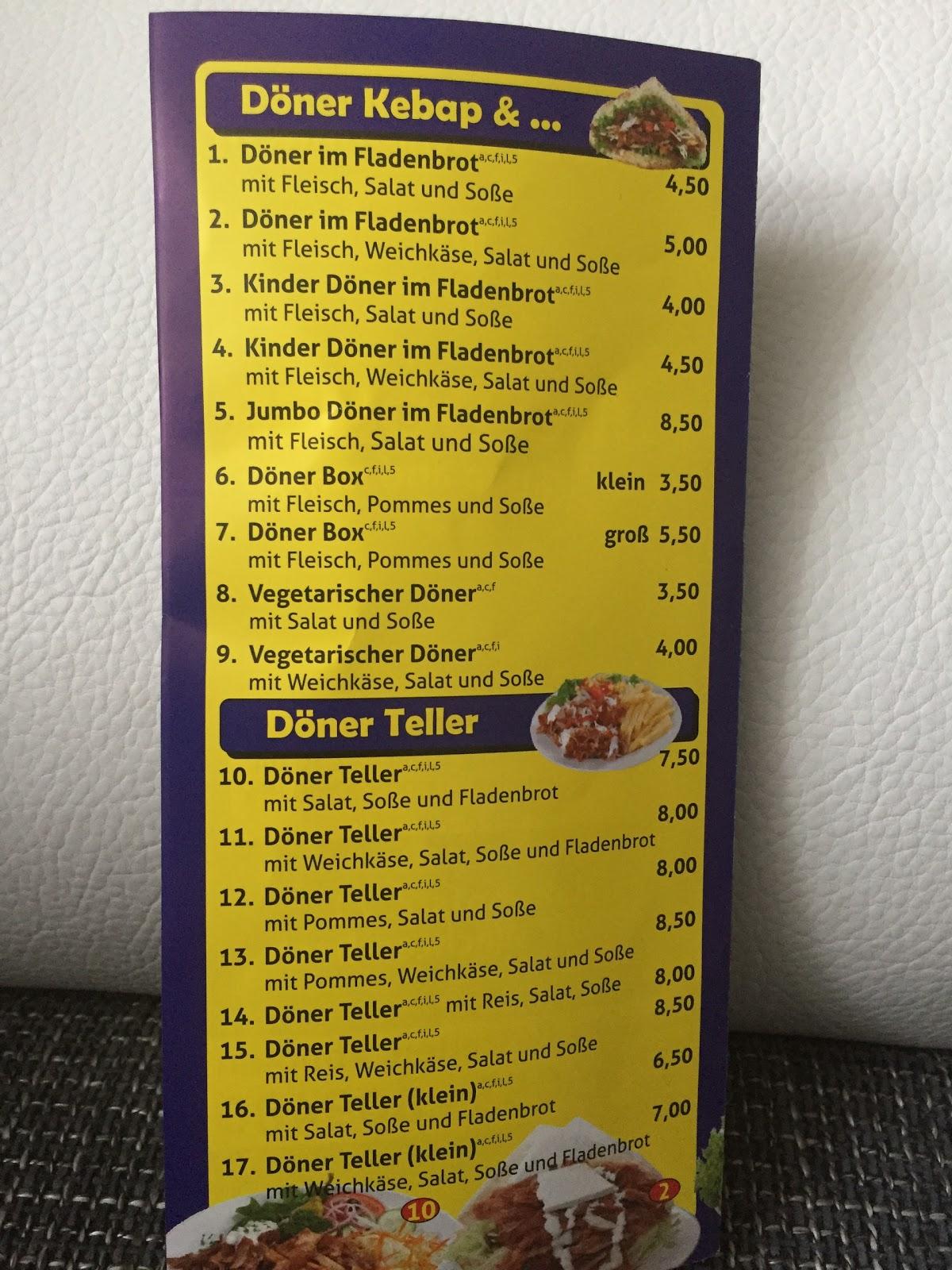 Menu at Euro Döner restaurant, Wächtersbach