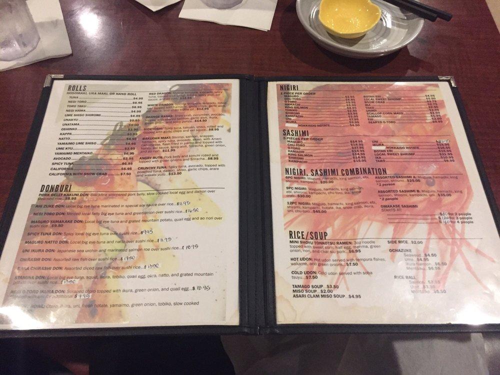 Menu at Izakaya Torae Torae restaurant, Honolulu