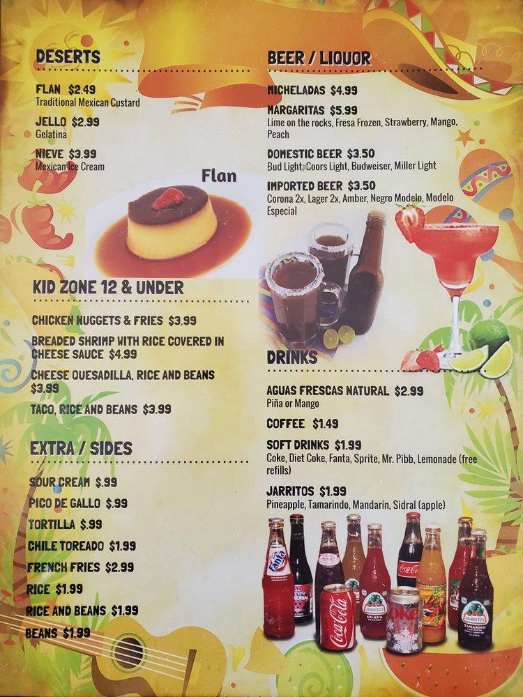 Menu at Mi Corcel restaurant, Crawfordsville